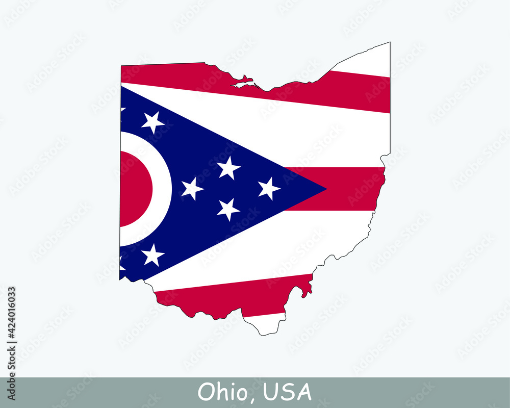 Ohio Map Flag. Map of OH; USA with the state flag isolated on white ...