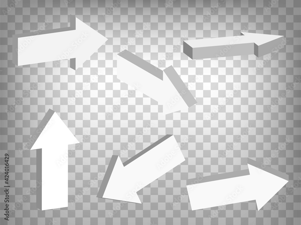 Set of perspective projections 3d arrows model icons on transparent ...