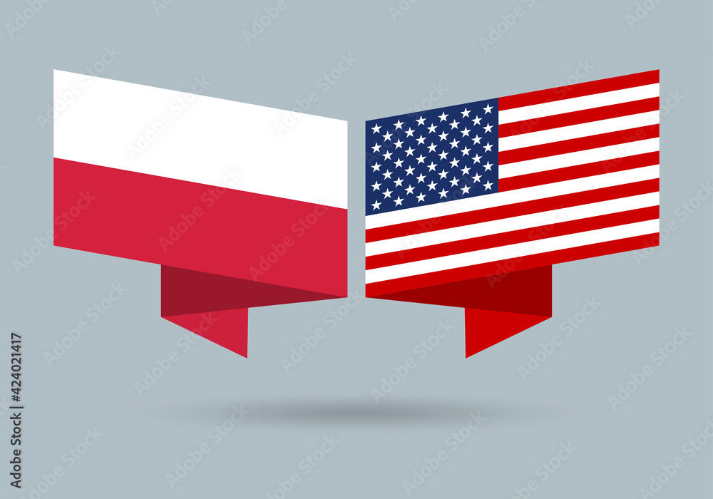 Poland and USA flags. American and Polish national symbols. Vector ...