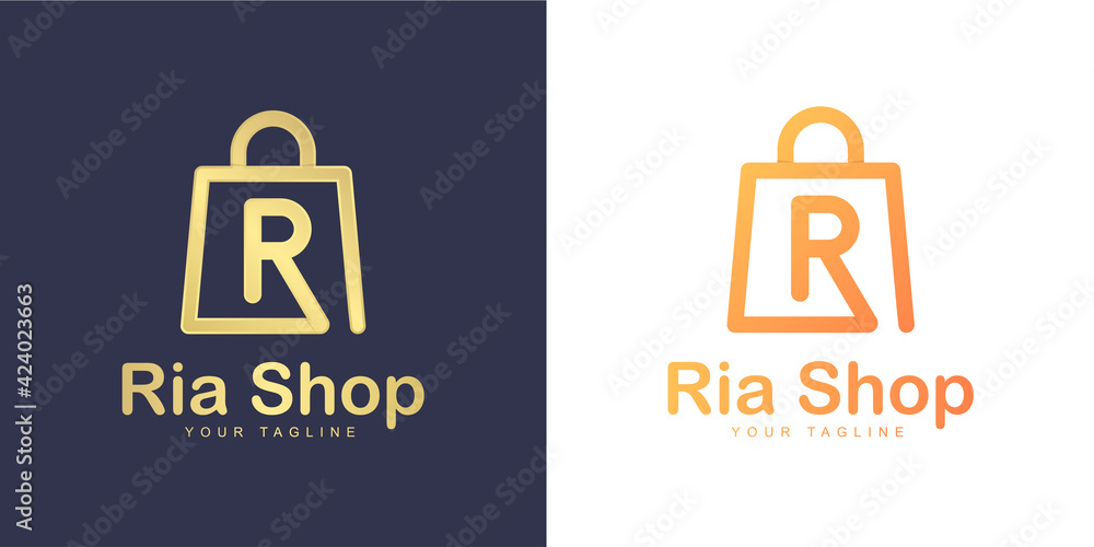 Minimalist R letter logo with "shopping" and "online store" concept ...