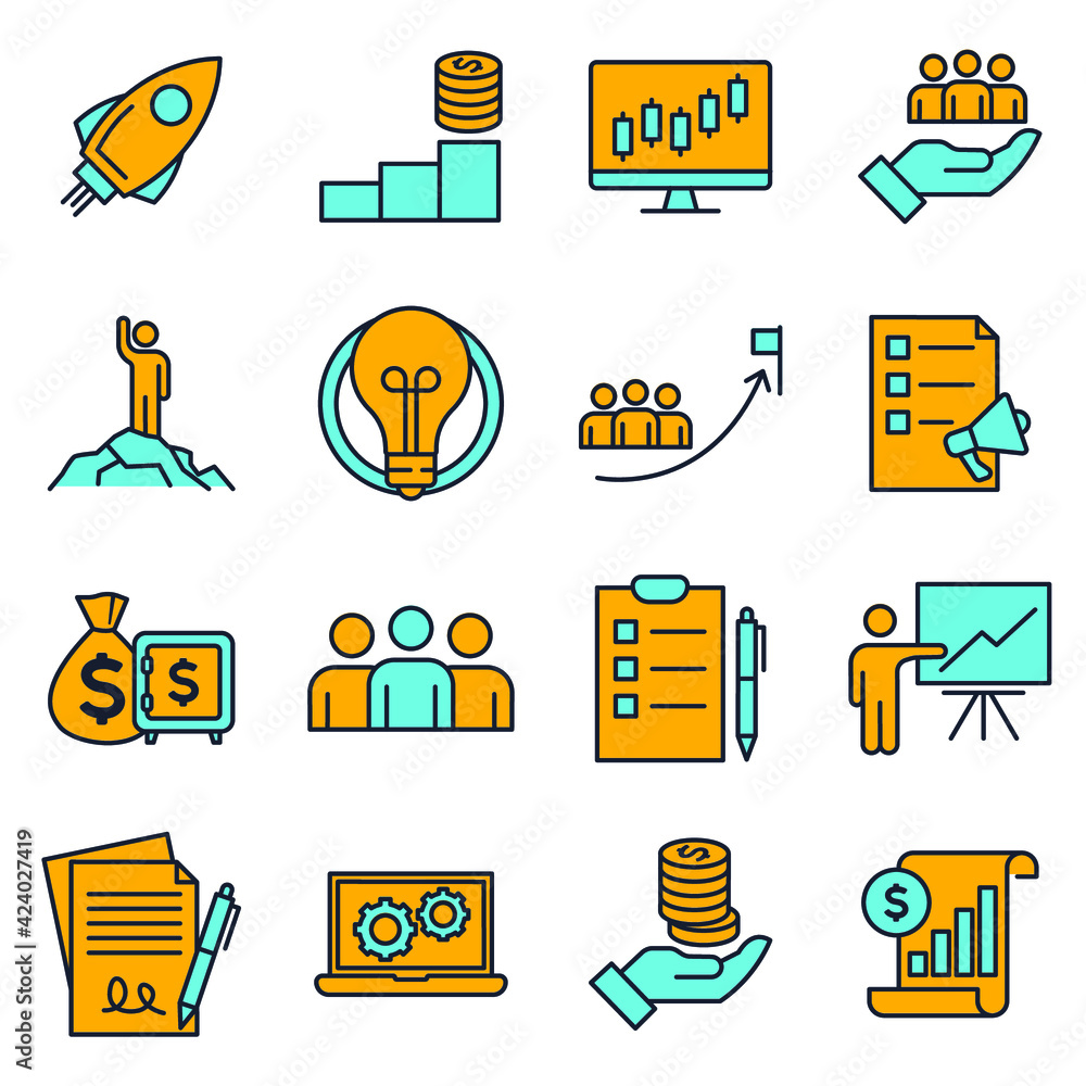Set of Business Plan icon. Business Management pack symbol template for ...