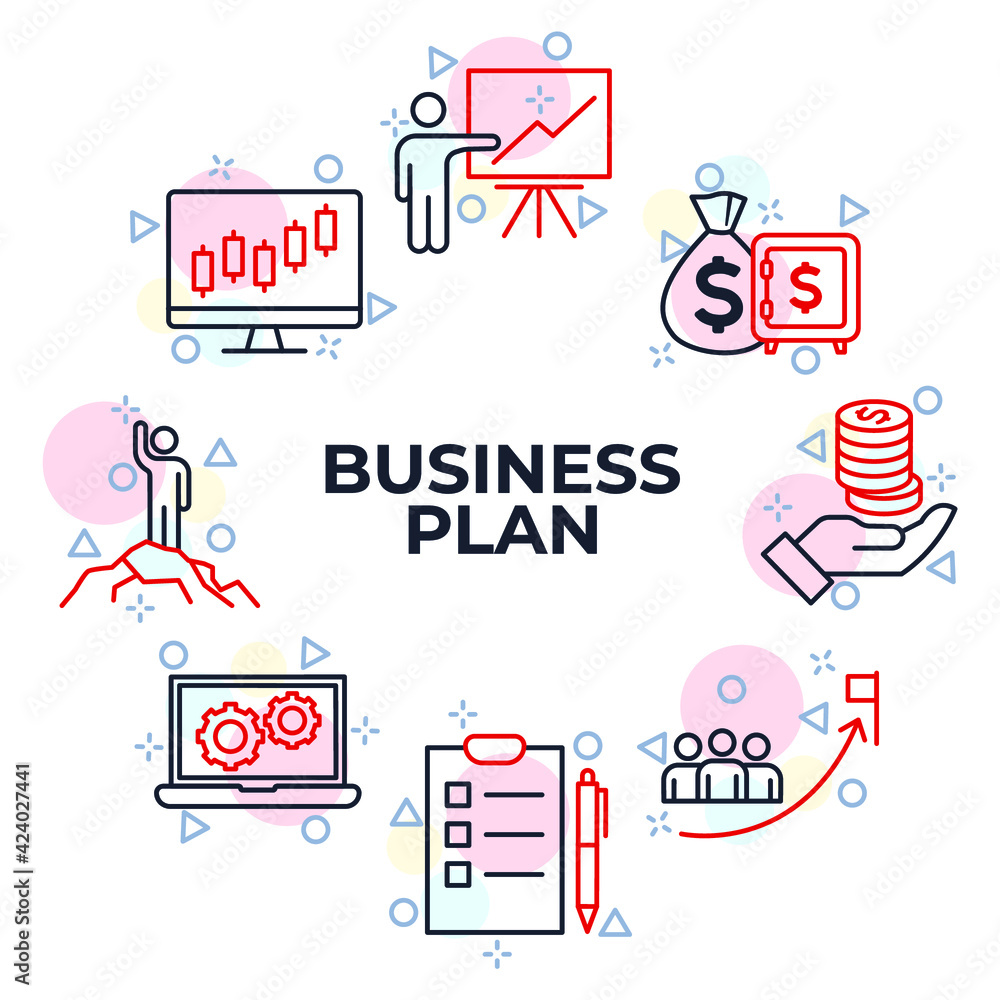 Set of Business Plan icon. Business Management pack symbol template for ...