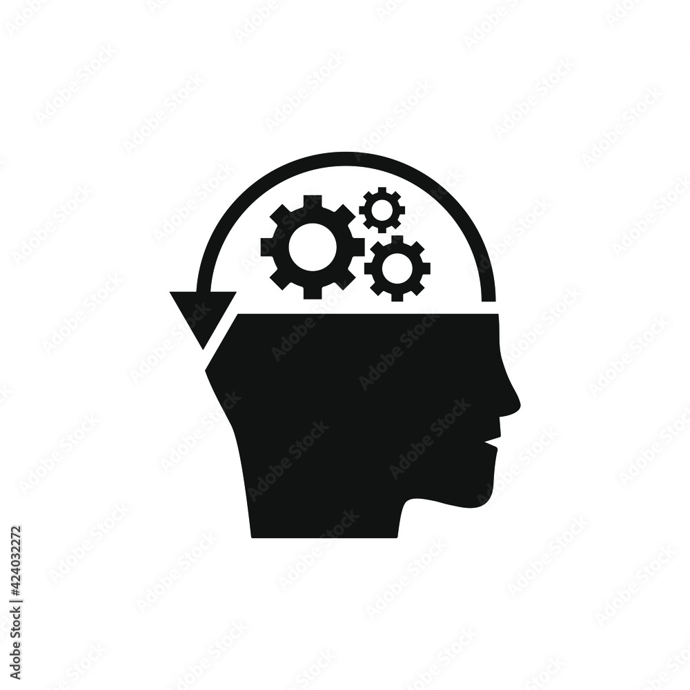 Human head with gear and circular arrow. Adaptation, processing idea ...