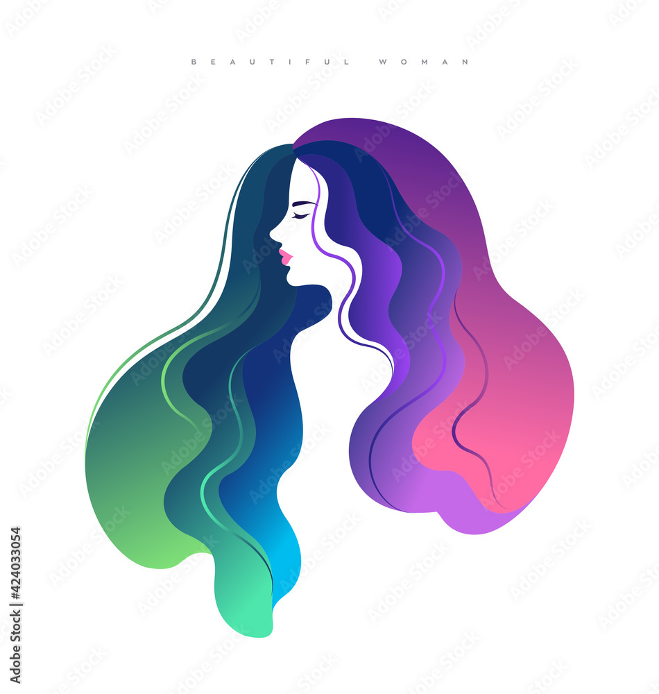 Elegant young woman side face with colorful hair, Cute girl side face ...