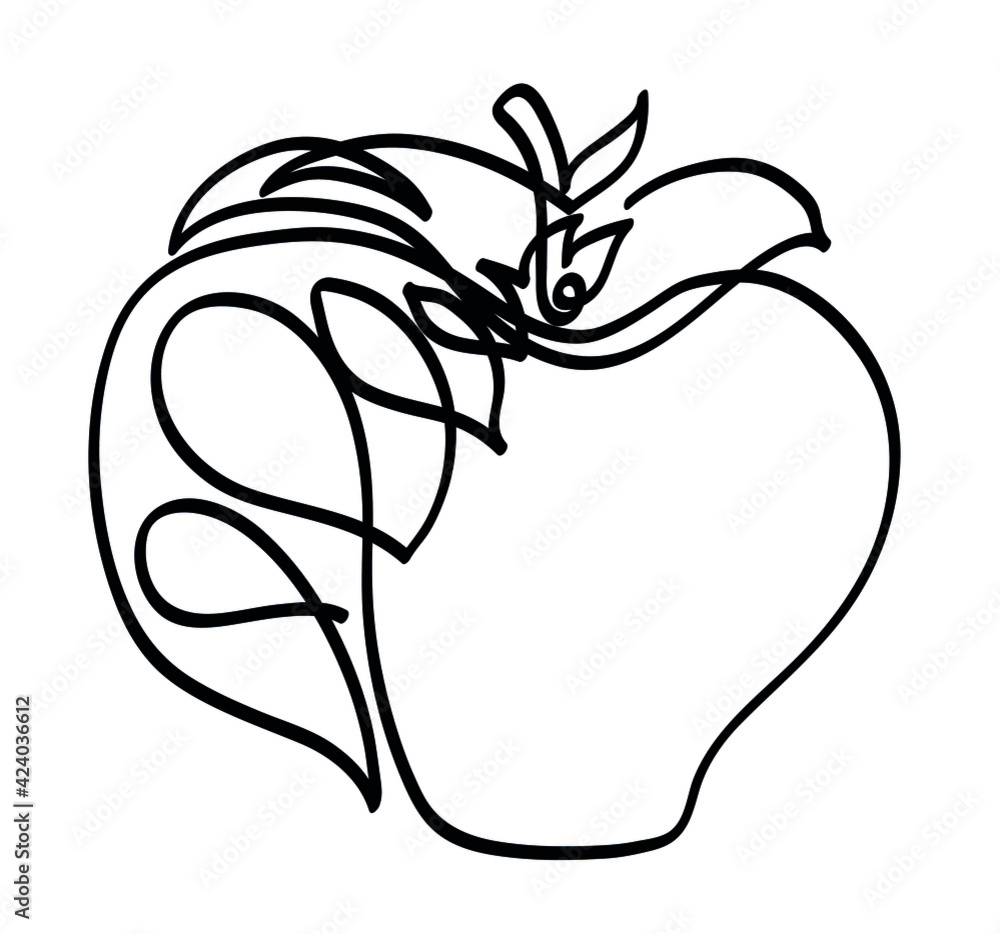 One line drawing of apple fruit One continuous line drawing of apple ...