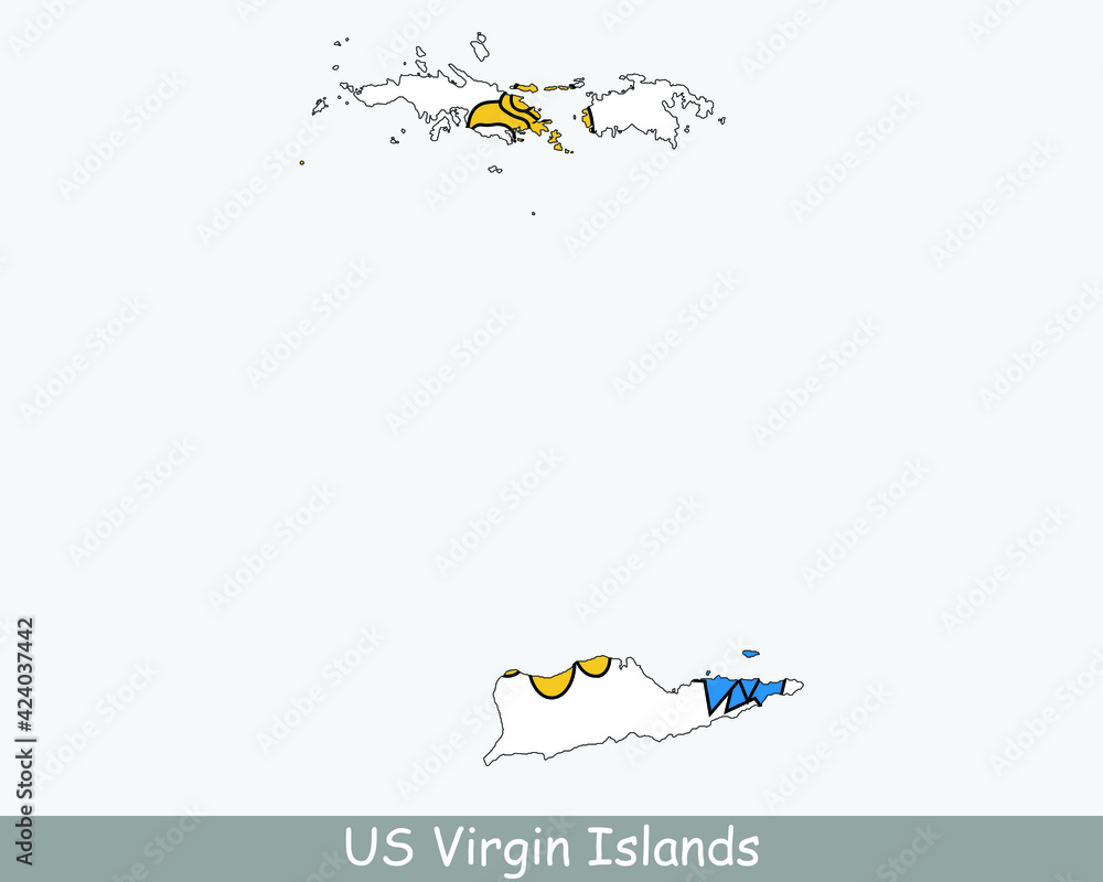 US Virgin Islands Map Flag. Map of VI, USA with flag isolated on a ...