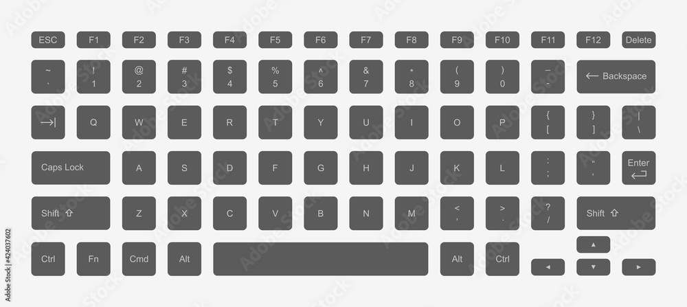 Laptop keyboard computer. Keypad alphabet buttons. Flat Style Stock ...