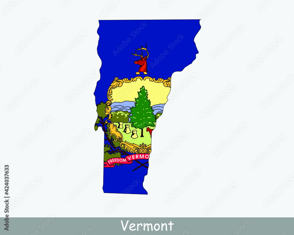 Vermont Map Flag. Map of VT, USA with the state flag isolated on a ...