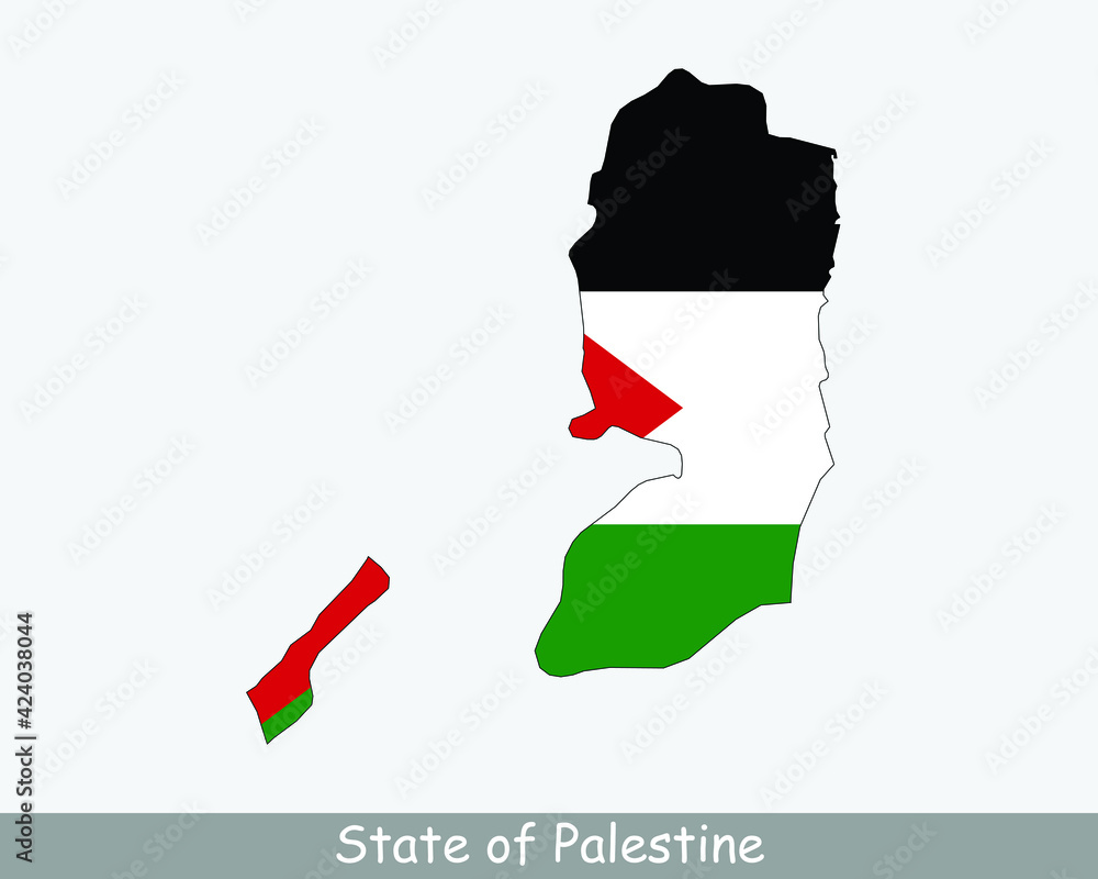 Palestine Flag Map. Map of the State of Palestine with the Palestinian ...