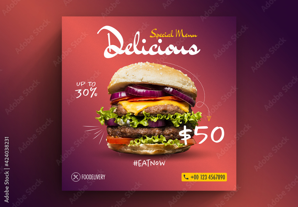 Food Promotion Social Media Post Layout Stock Template | Adobe Stock
