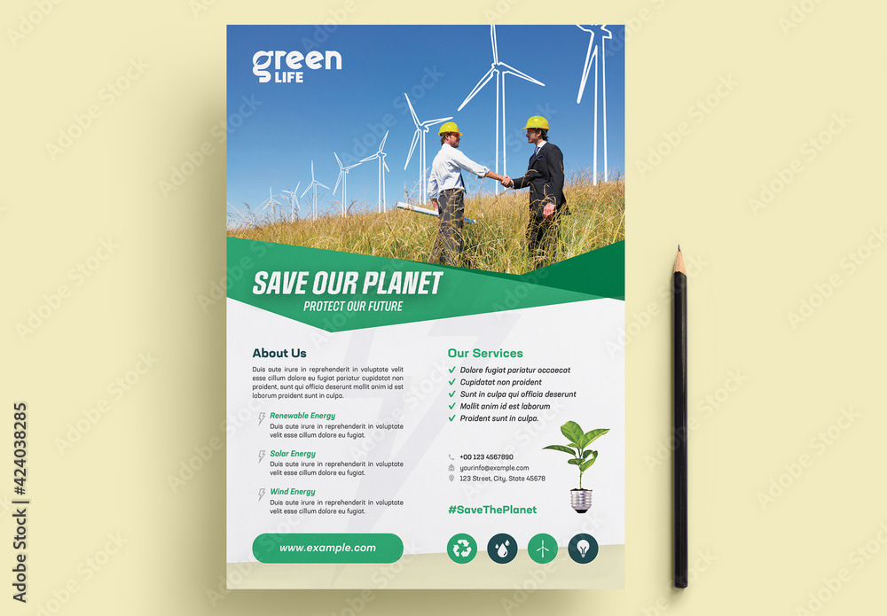 Green Energy Flyer Layout Stock Template | Adobe Stock