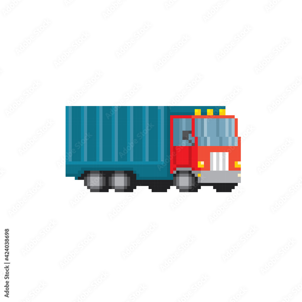 Truck. Pixel art. Old school computer graphic. 8 bit video game. Game ...