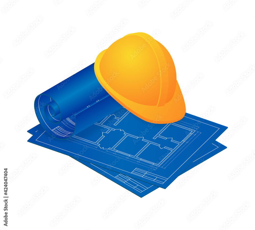 Isometric vector illustration blueprint floor plan the house and yellow ...