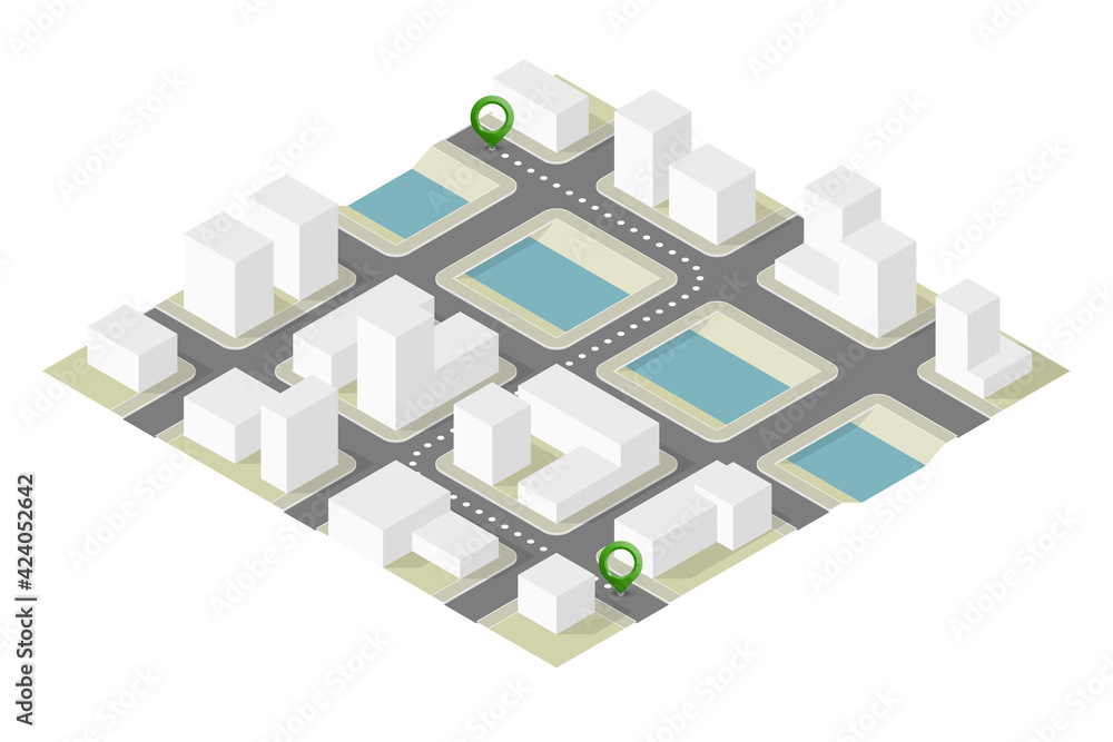 Isometric 3d city delivery van. Cargo truck transportation route, Fast ...