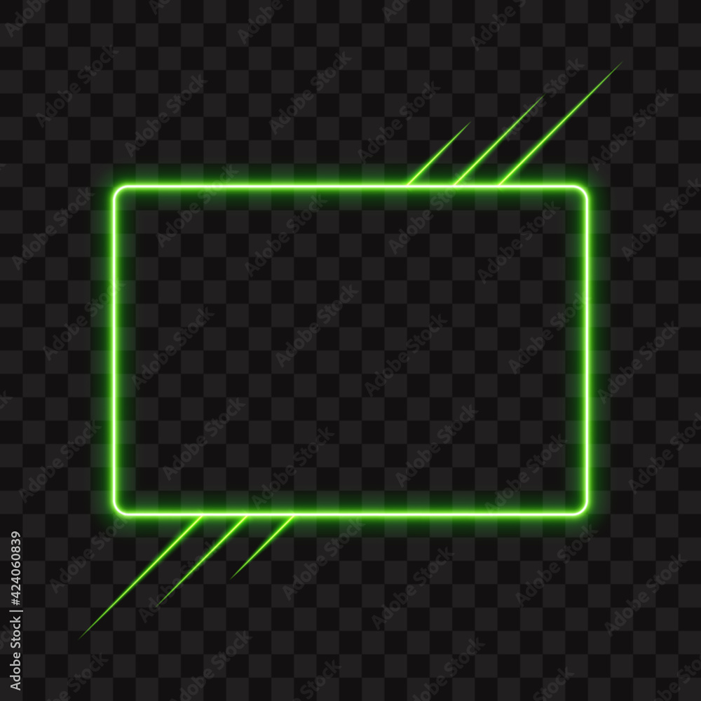 Neon green rectangle frame with lines on transparent background, vector ...