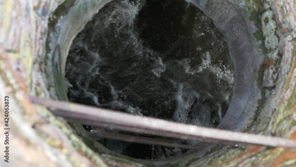Waste water inside the hatch. A hatch from the inside with a large flow ...