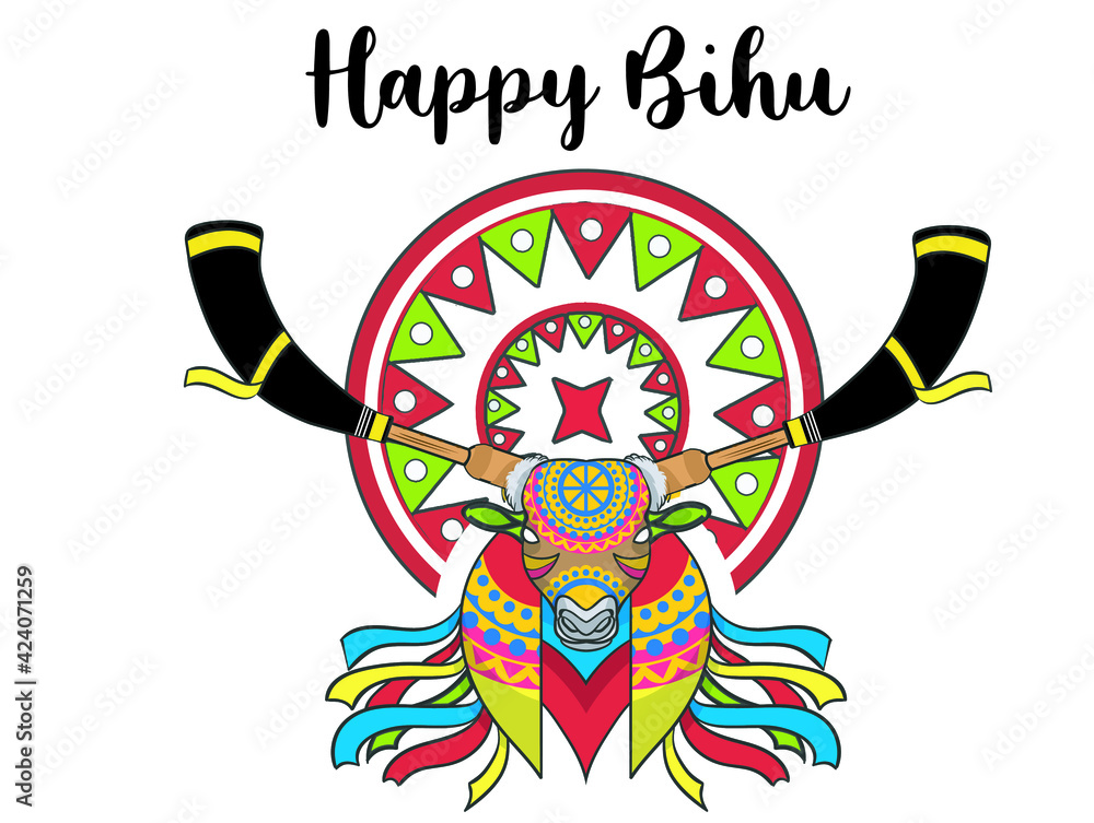 Vetor de assam pepa or assamese buffalo horn pepa with the face ofn ...