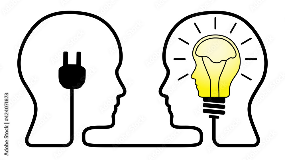 Teamwork concept illustration with two heads and yellow head shaped ...