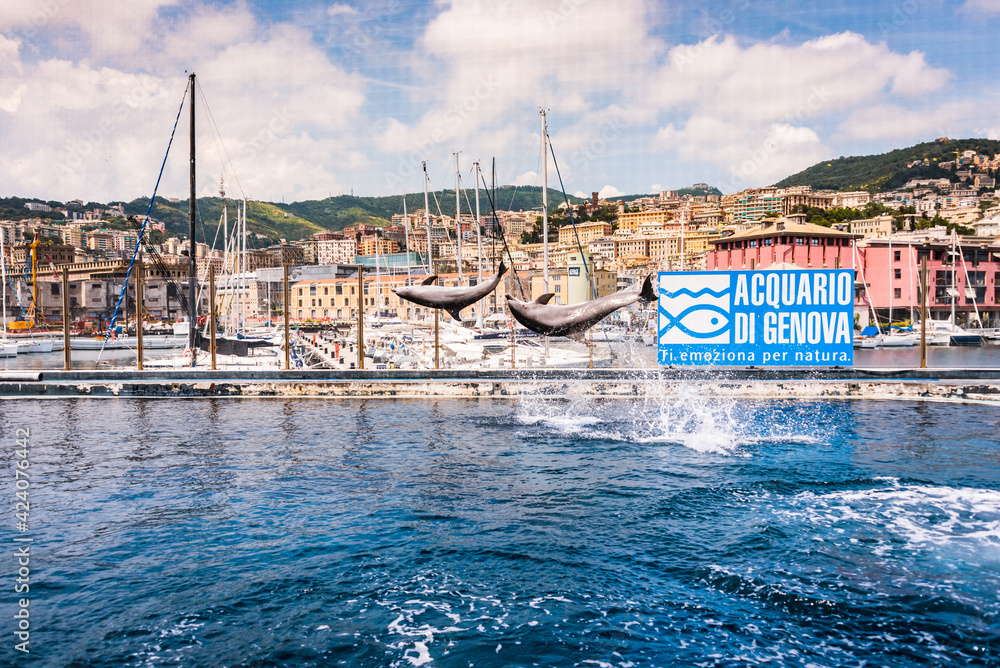 Acquario di Genova entrance logo. The largest Aquarium in Europe, Porto ...