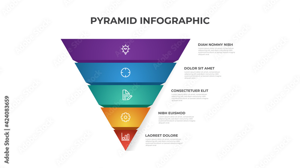 5 points of pyramid list diagram, infographic element template vector ...