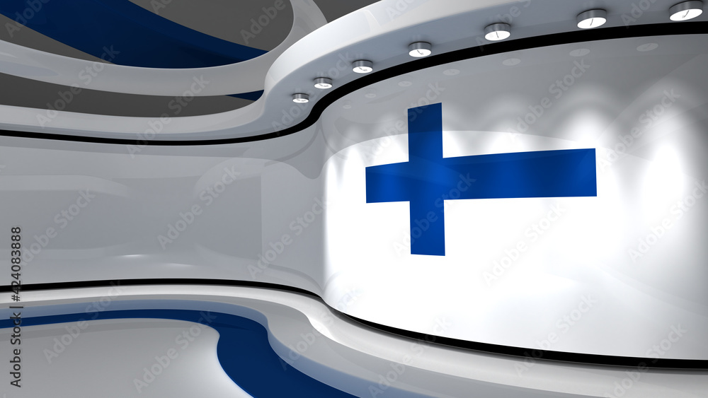 TV studio. Finnish flag studio. Finnish flag background. News studio ...