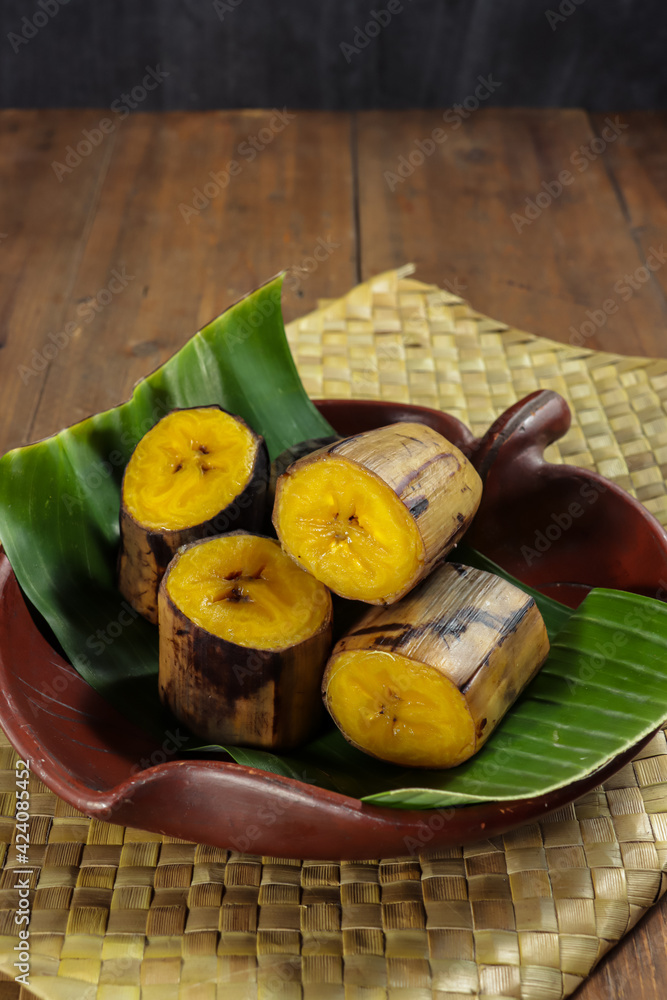 Pisang rebus or boiled banana is traditional snack from Indonesia Stock ...