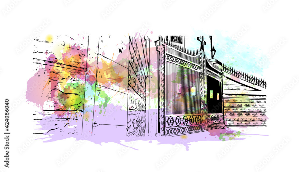 Building view with landmark of Dimapur is a city in India. Watercolour ...