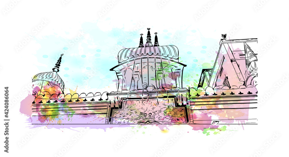 Building view with landmark of Dimapur is a city in India. Watercolour ...
