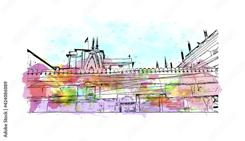 Building view with landmark of Dimapur is a city in India. Watercolour ...