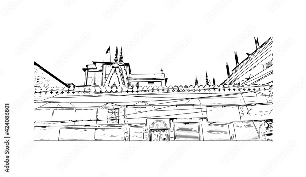 Building view with landmark of Dimapur is a city in India. Hand drawn ...