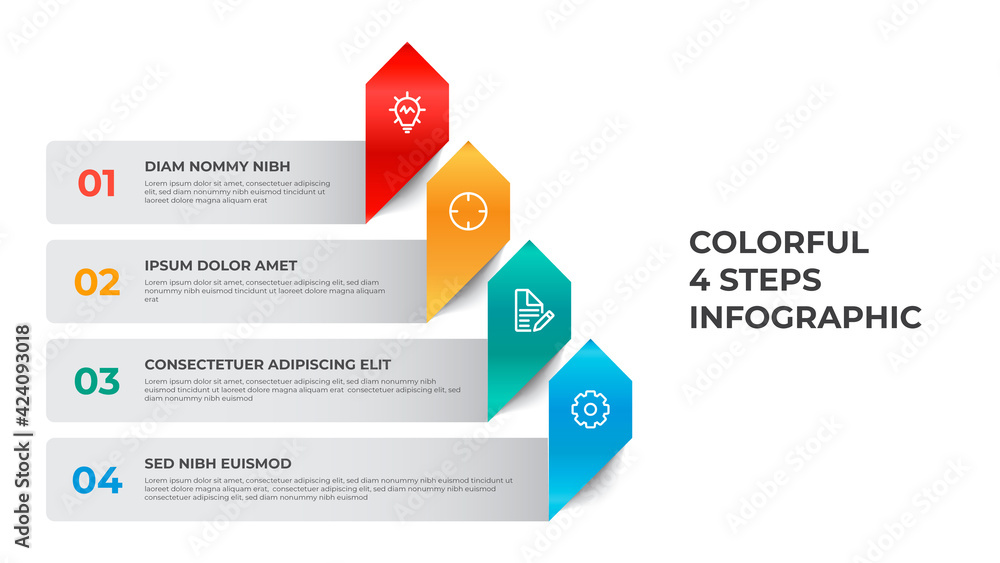4 points of list diagram, pyramid steps with arrow layout, infographic ...