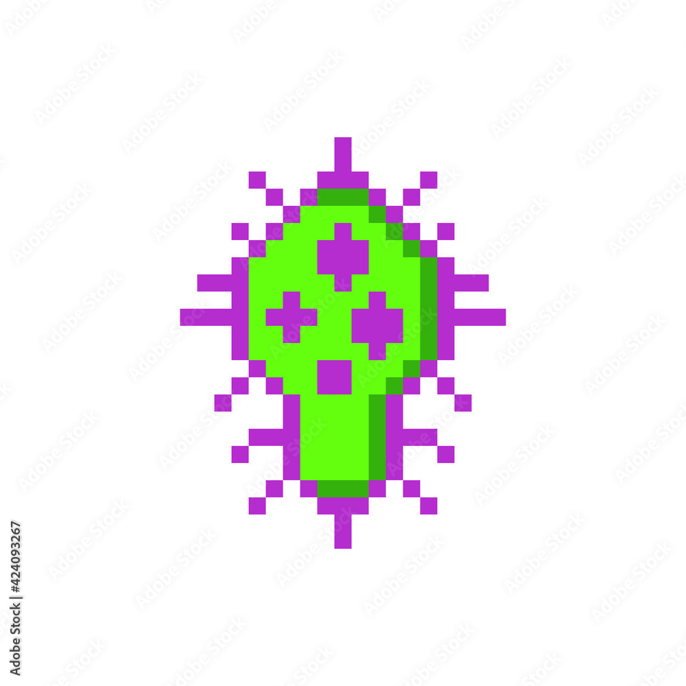 Bacteria pixel art icon. Bacterium or microbe sign. Micro organisms ...