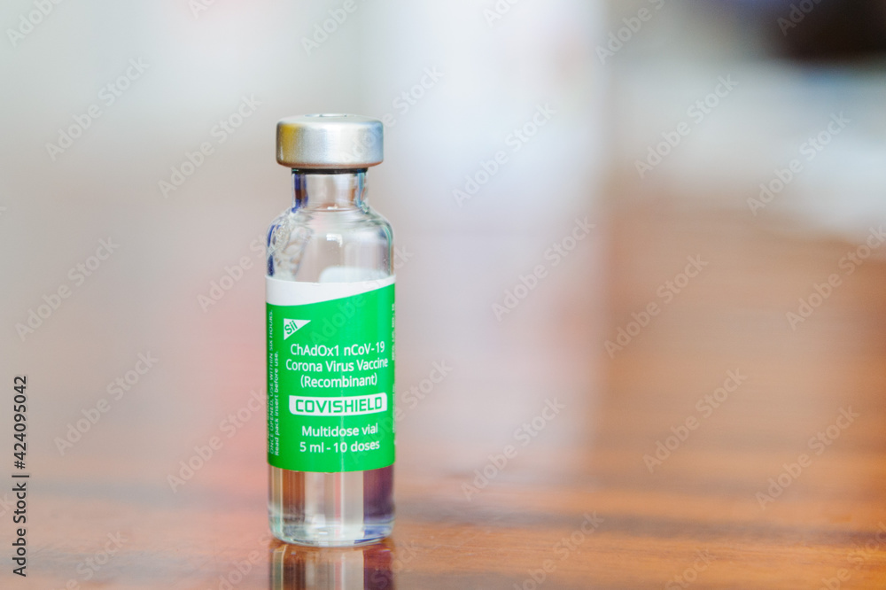 18 march 2021. Lviv, Ukraine. A vial of the AstraZeneca (Covishield ...