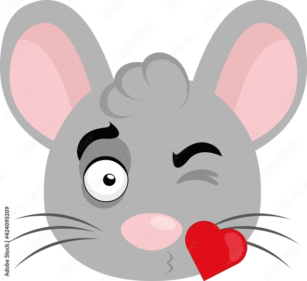 Vector emoticon illustration of a cartoon mouse head giving a heart ...