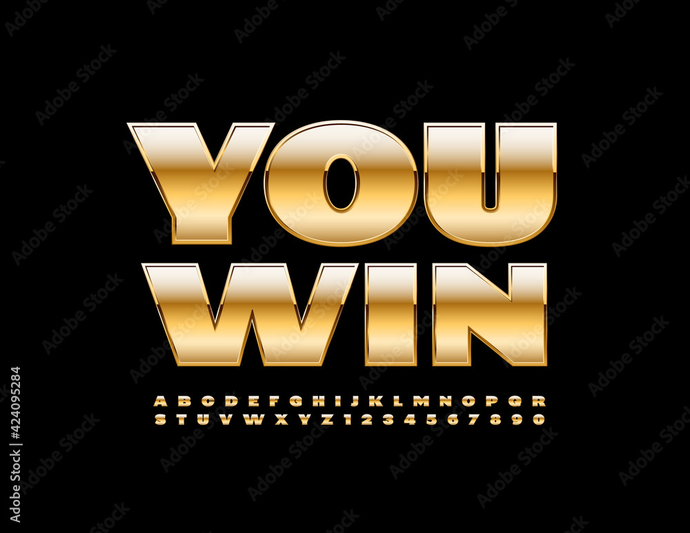 Vector premium banner You Win. Bold Golden Font. Set of Luxury Alphabet ...
