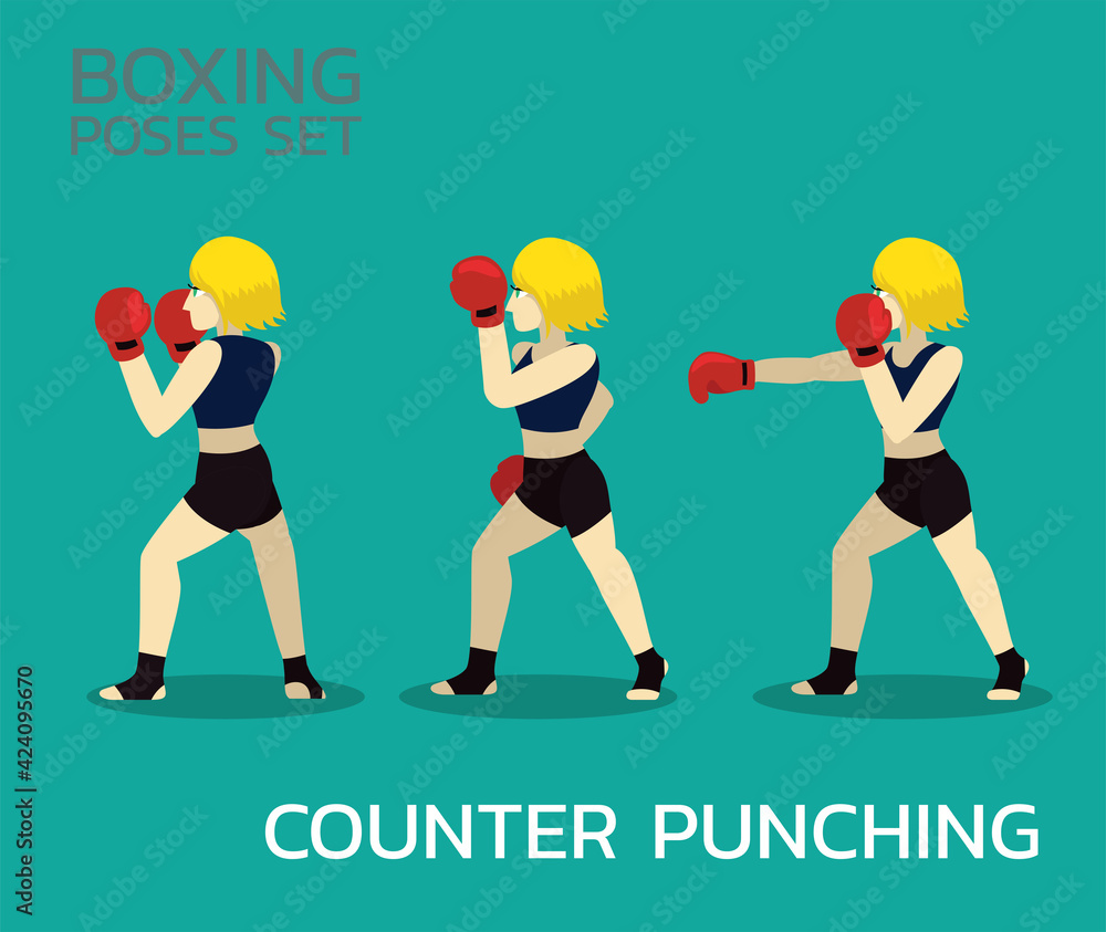 Counter Punching Manga Boxing Poses Set Woman Cartoon Vector ...