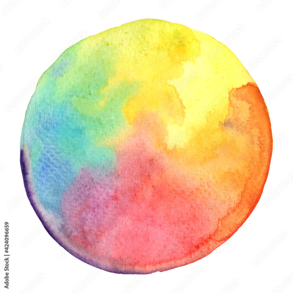 Rainbow color on circle shape banner watercolor hand painting for ...