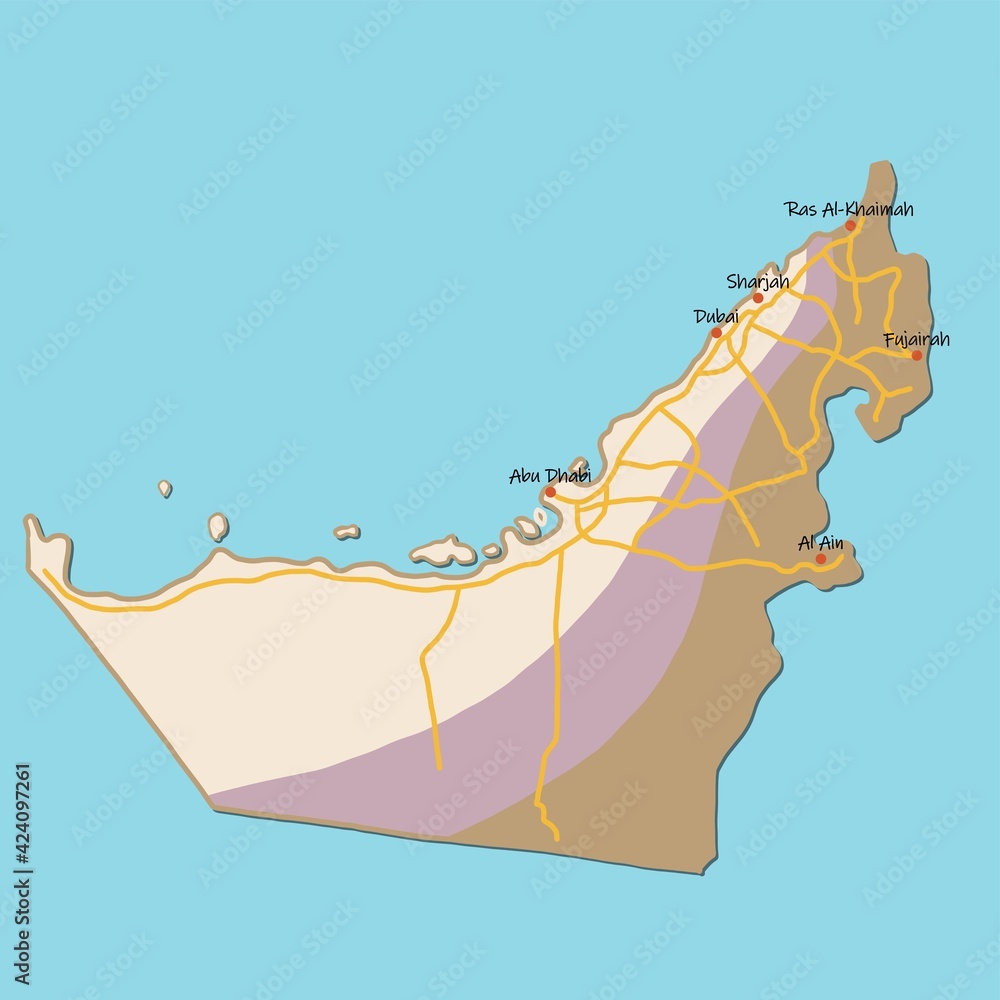Doodle freehand colorful drawing United Arab Emirates map with major ...