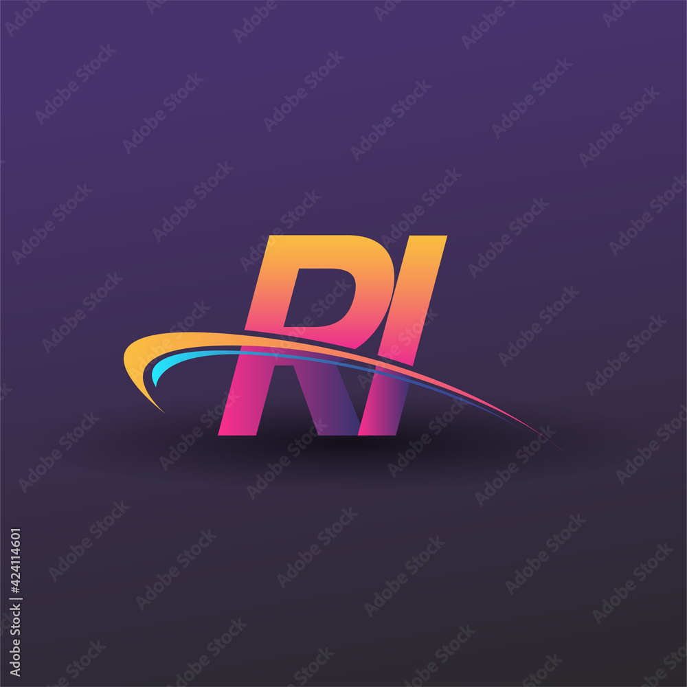 initial letter RI logotype company name colored blue, yellow and ...