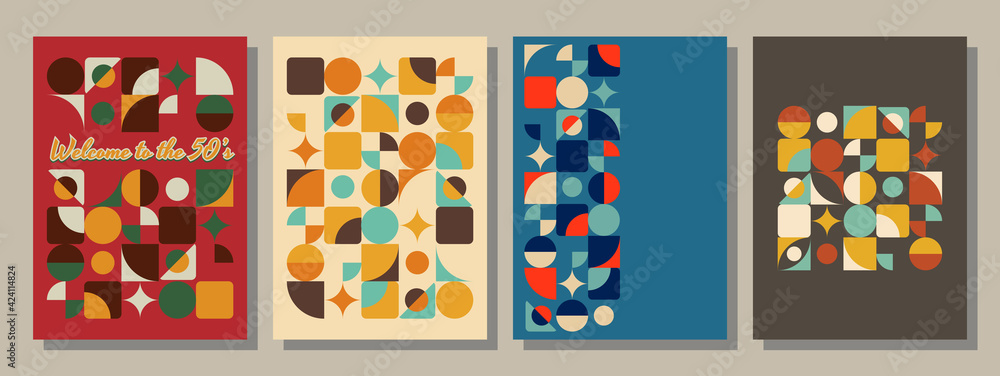 1950s Backgrounds, Mid Century Modern Style Patterns, Geometric Mosaic ...