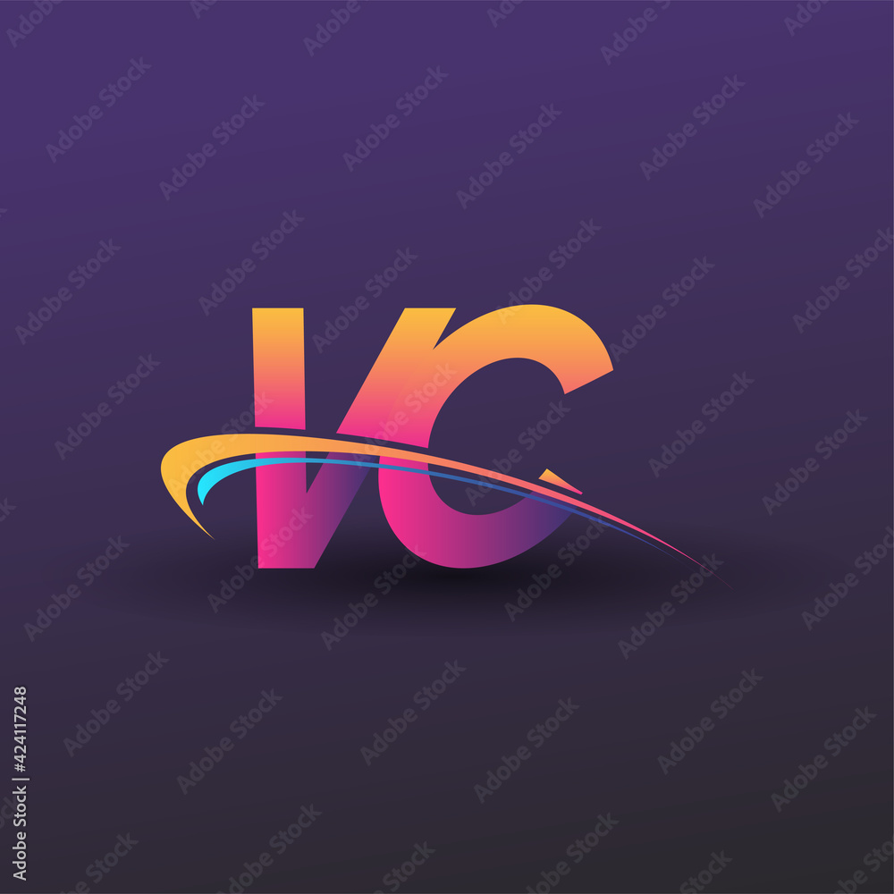 initial letter VC logotype company name colored blue, yellow and ...