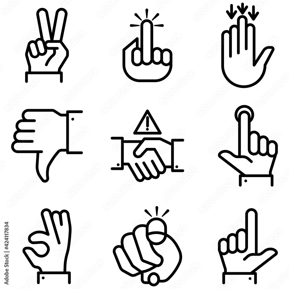 Touchscreen gesture line icons. Hand swipe, Slide gesture, Multitasking icons. Touchscreen ...