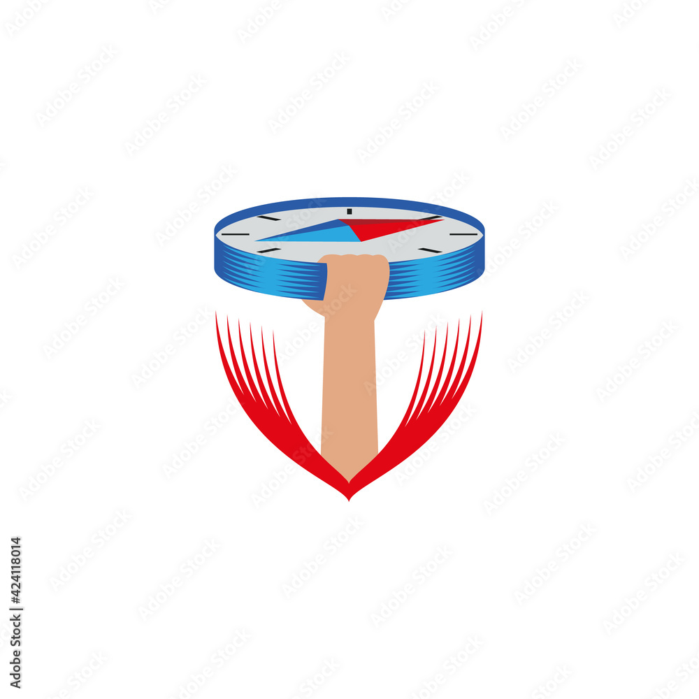 Simple and flat hand and big compass icon. Vector hand holding compass ...