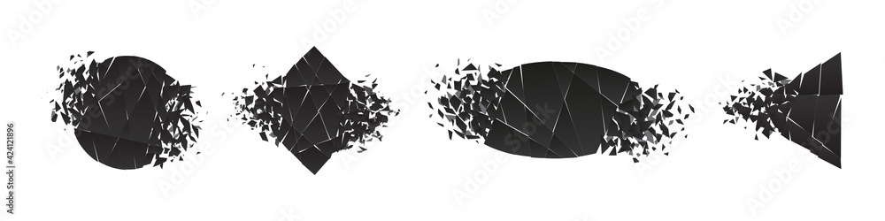 Shape shattered and explodes flat style design vector illustration set ...