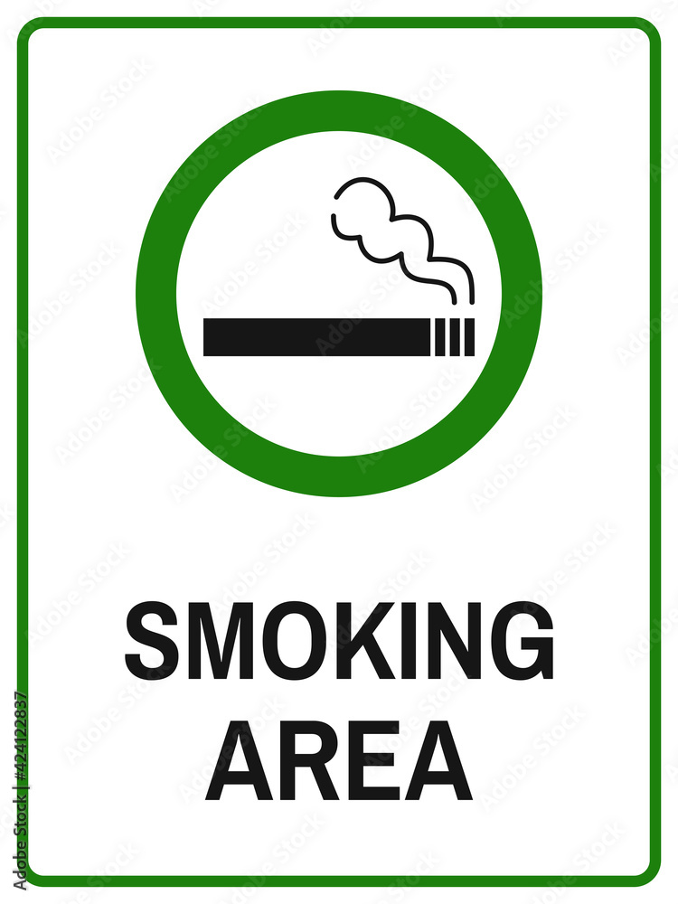 Poster with sign and text 'Smoking area'. Smoking area sign isolated on ...