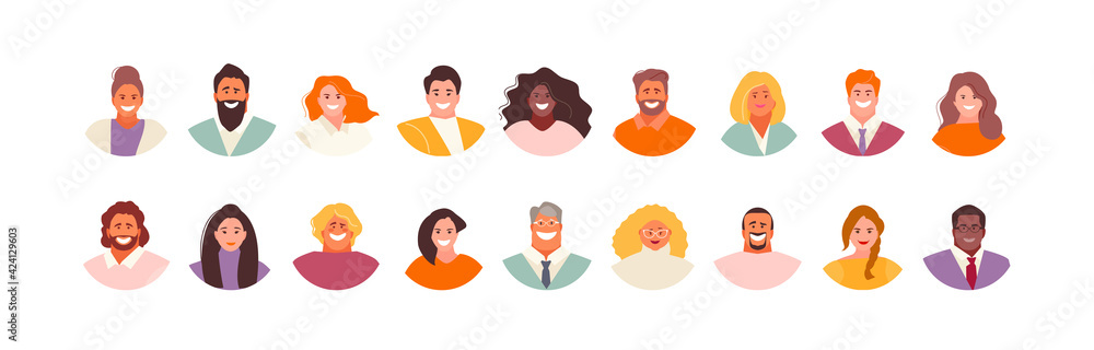 Smiling business people big set. User faces for social media. Vector ...
