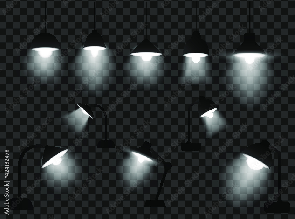 Realistic lighting lamps on transparent background. Illustration with ...