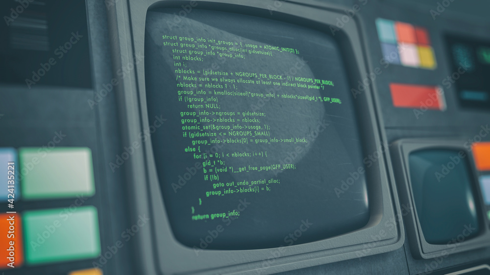 vintage science fiction computer, programming code, computer hacking ...