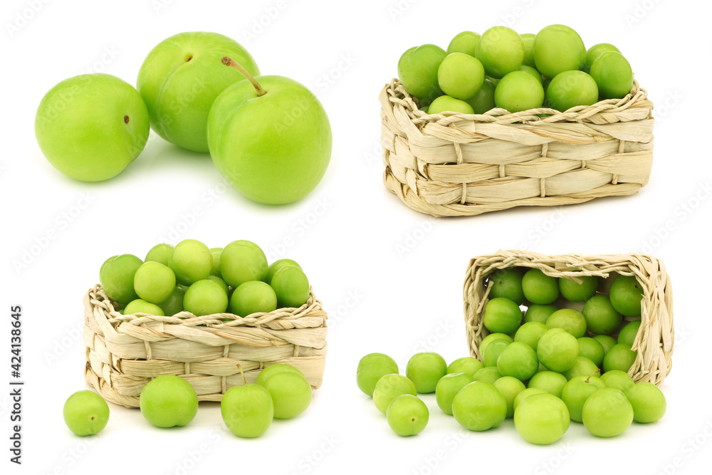 fresh jujube fruit (Ziziphus jujuba) and some in a woven basket on a ...