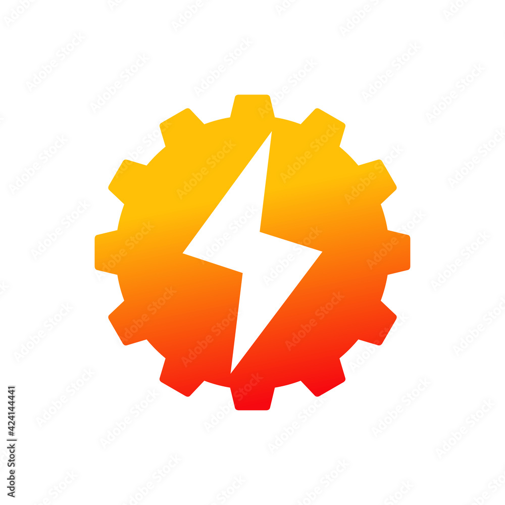 Energía electrica. Engranaje con rayo en color naranja Stock Vector ...